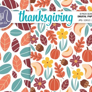 Thanksgiving Digital Paper and Clipart Set, Fall or Autumn Seamless ...