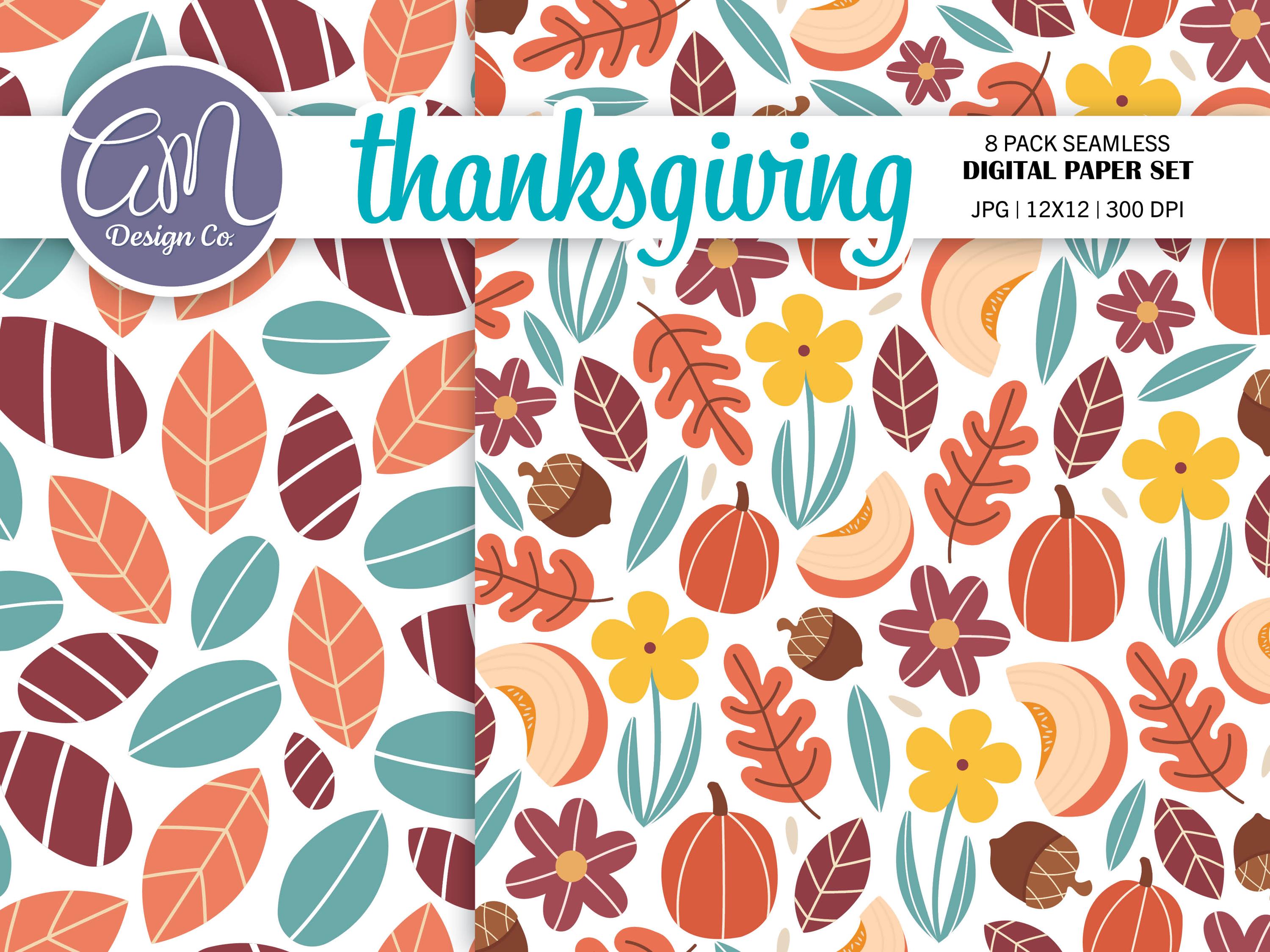 Thanksgiving Digital Paper and Clipart Set, Fall or Autumn Seamless ...