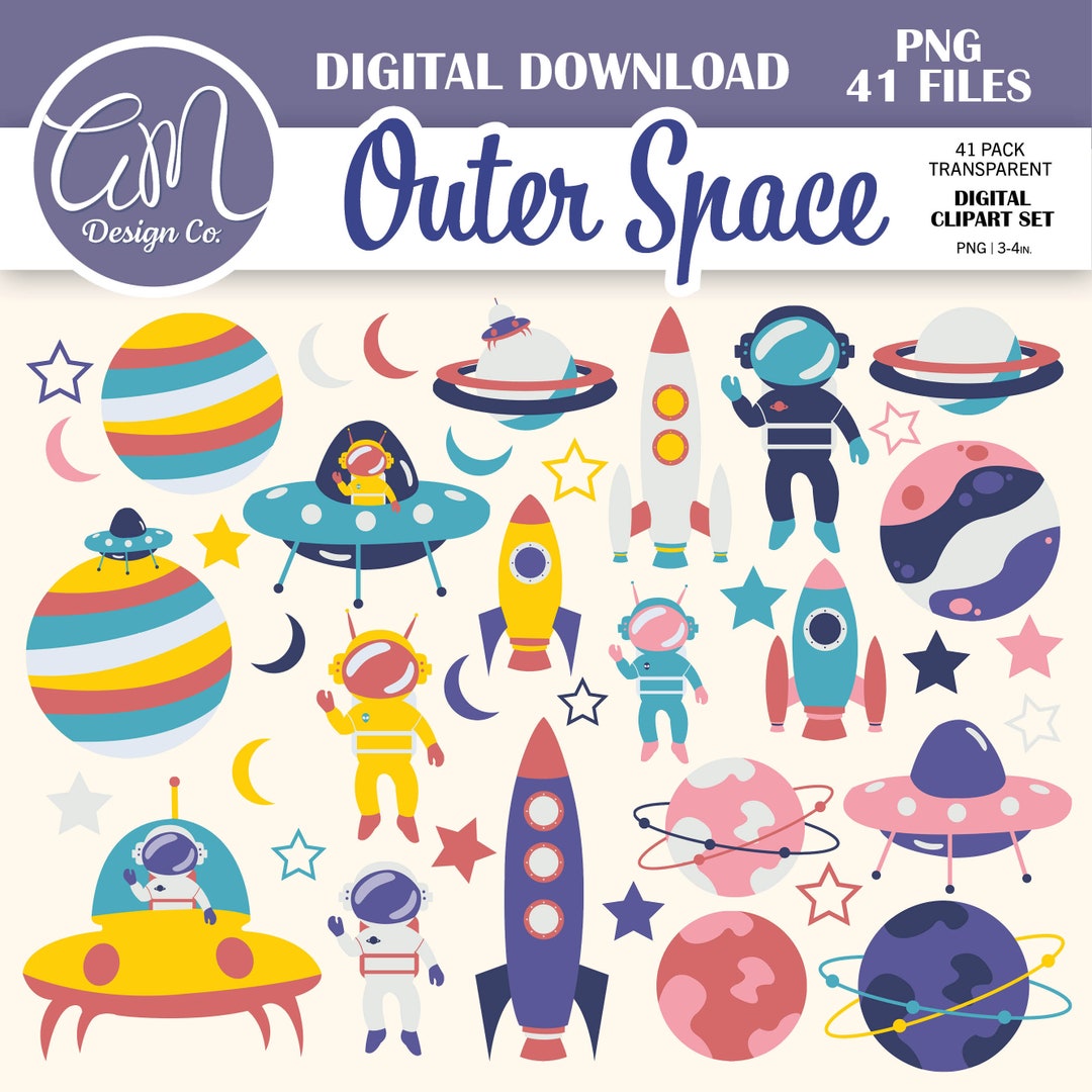 Outer Space Clipart Set, Alien Astronaut Planet Digital Stickers ...