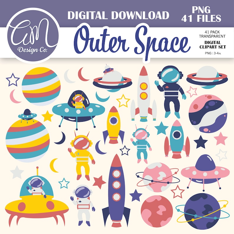 Outer Space Clipart Set, Alien Astronaut Planet Digital Stickers ...