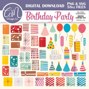 Birthday Party Clipart Bundle, Celebration Clipart for Invitations and ...