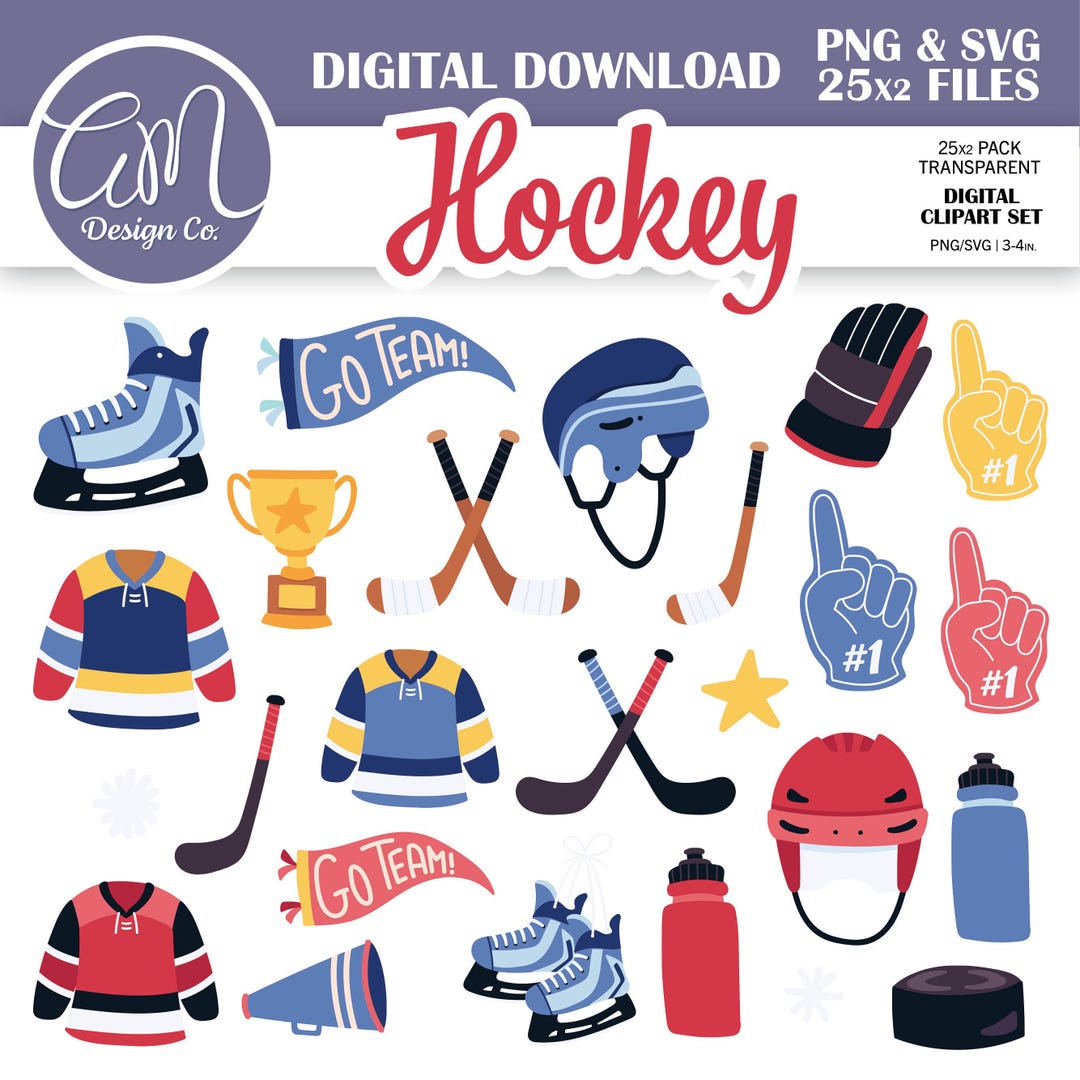 Hand Drawn Ice Hockey Clipart Bundle, Winter Sports Graphics ...
