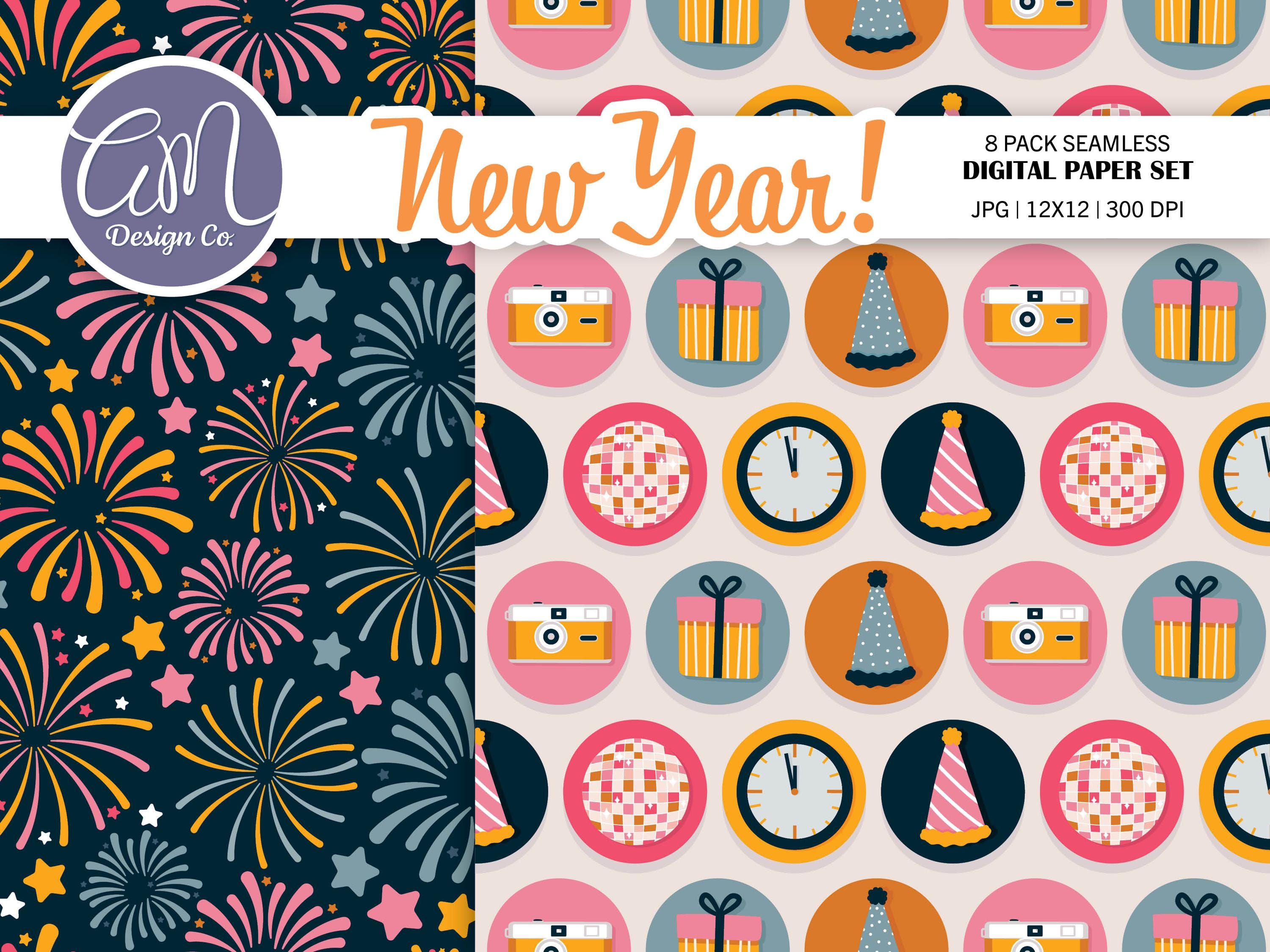 New Year Digital Paper and Clipart Set, New Years Eve Holiday Party ...