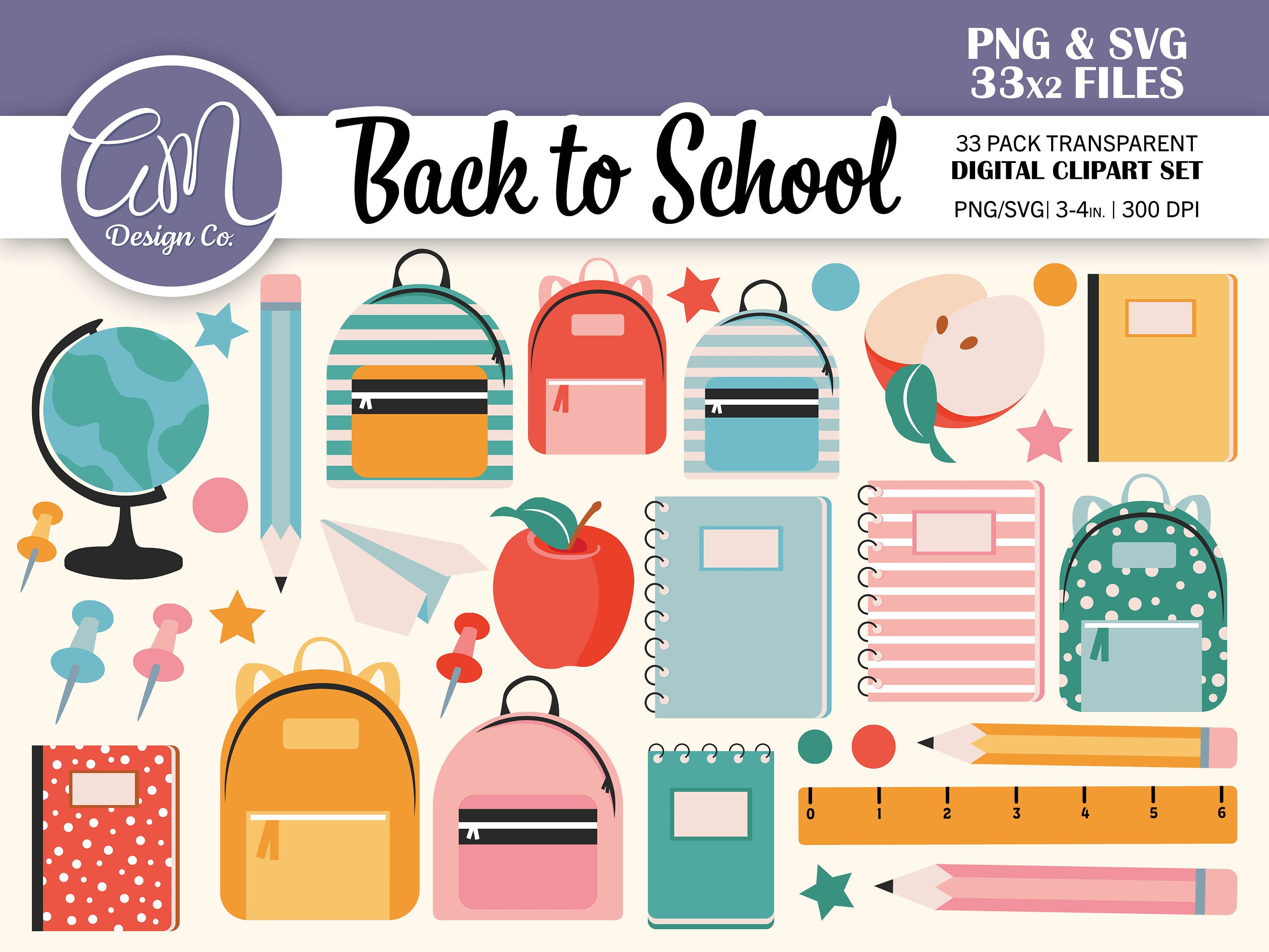 Back to School Digital Paper and Clipart Set, Teacher Clipart ...