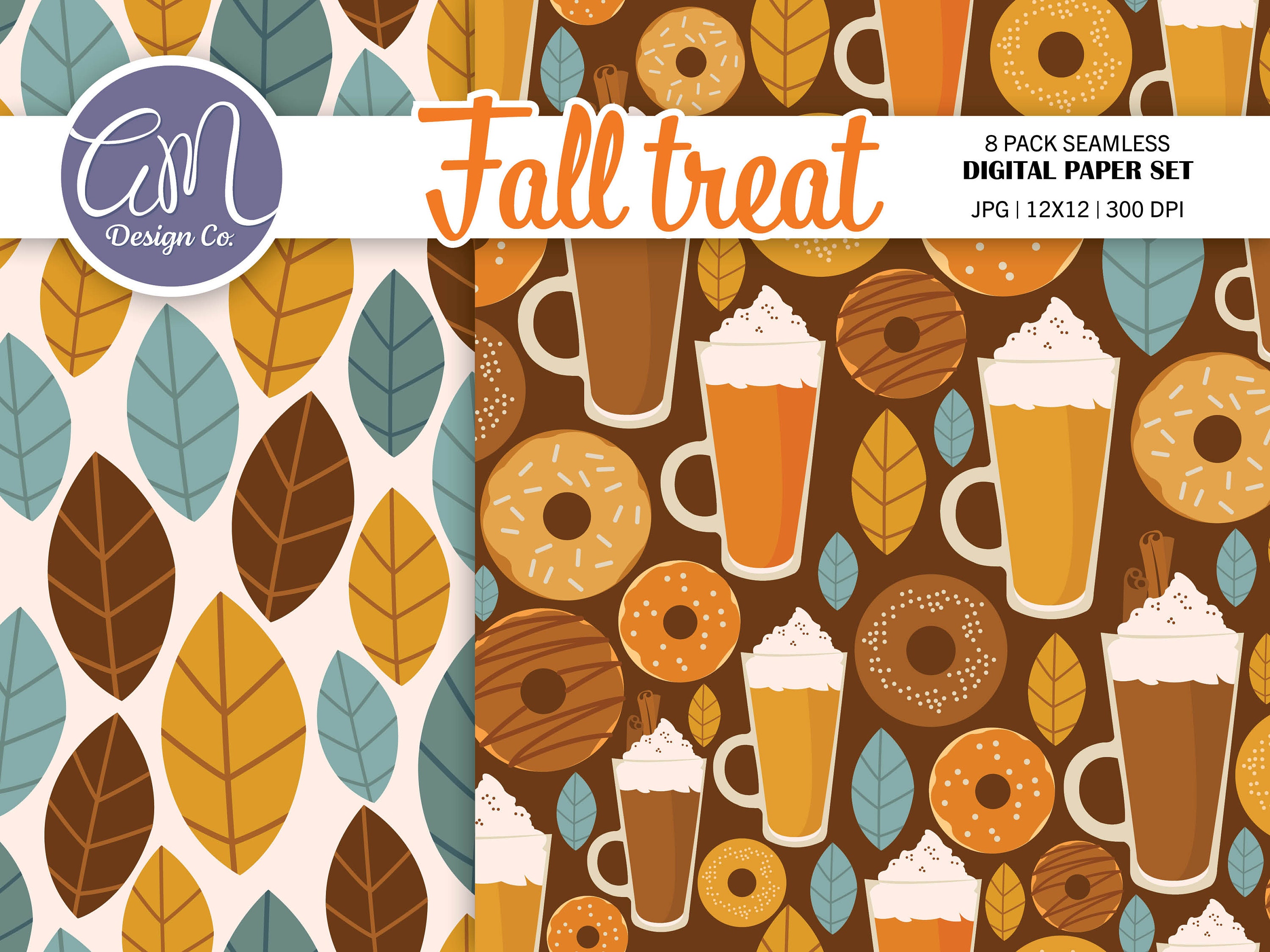Fall Digital Paper, Autumn Clipart Bundle, Thanksgiving Seamless Repeat ...