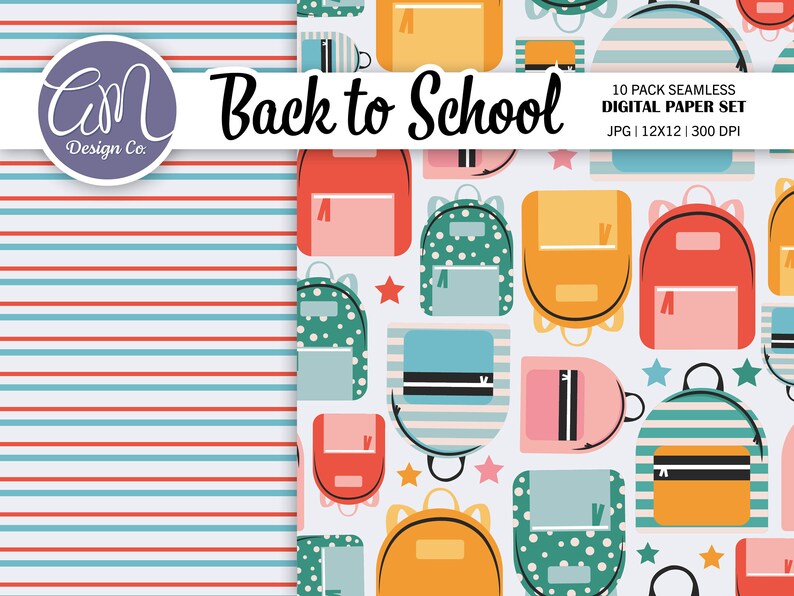 Back to School Digital Paper and Clipart Set, Teacher Clipart ...