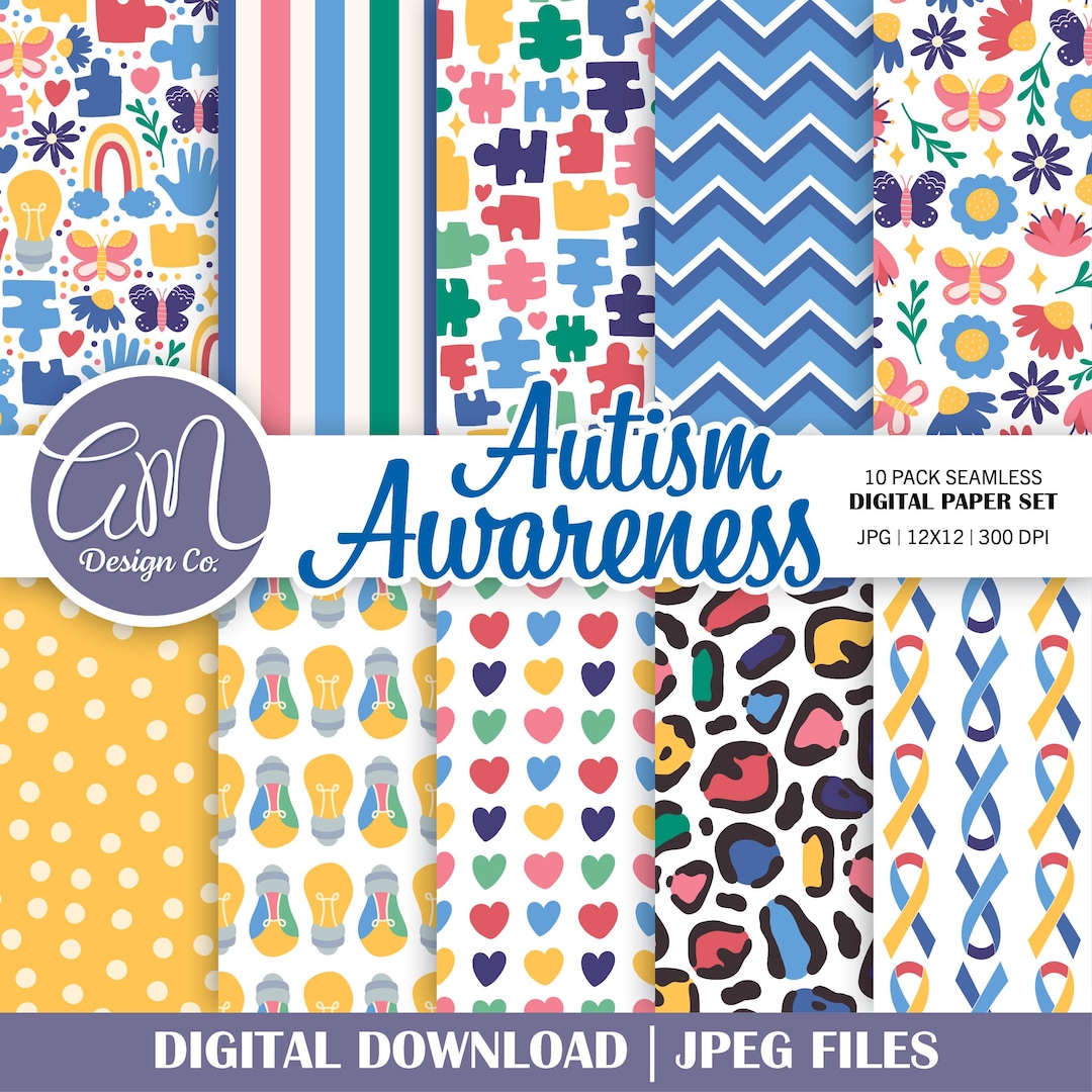 Autism Awareness Digital Paper, Neurodivergent Spectrum Seamless ...