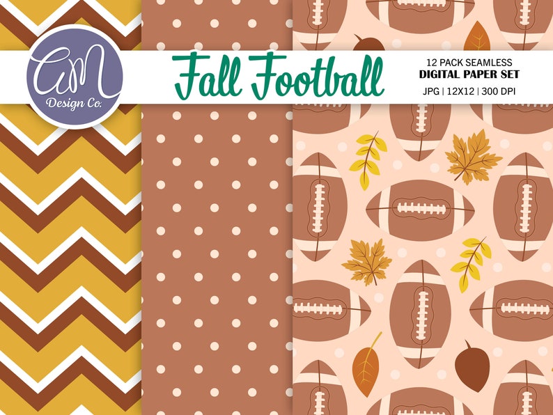 Fall Football Digital Paper and Clipart Set, Sports Seamless, Game Day ...