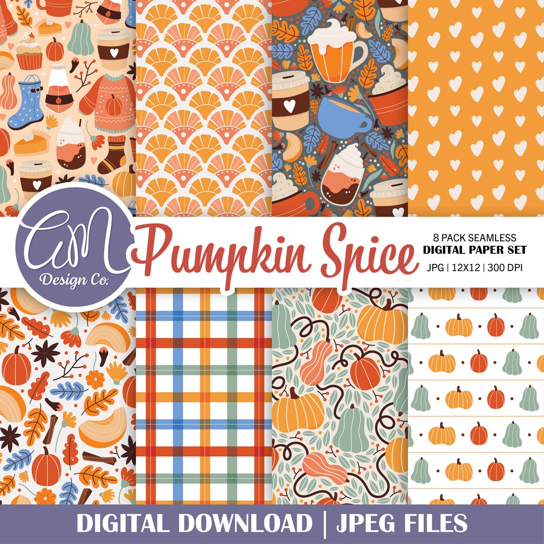 Pumpkin Spice Digital Paper, Fall Seamless Pattern, Autumn Scrapbook ...