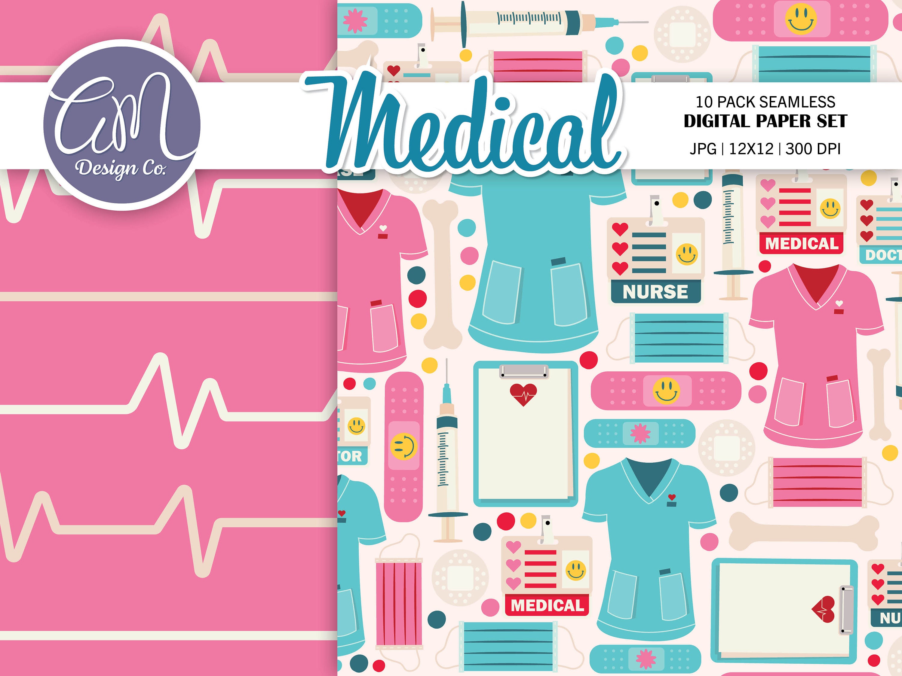 Medical Digital Paper and Clipart Set, Nurse Doctor Seamless Pattern ...