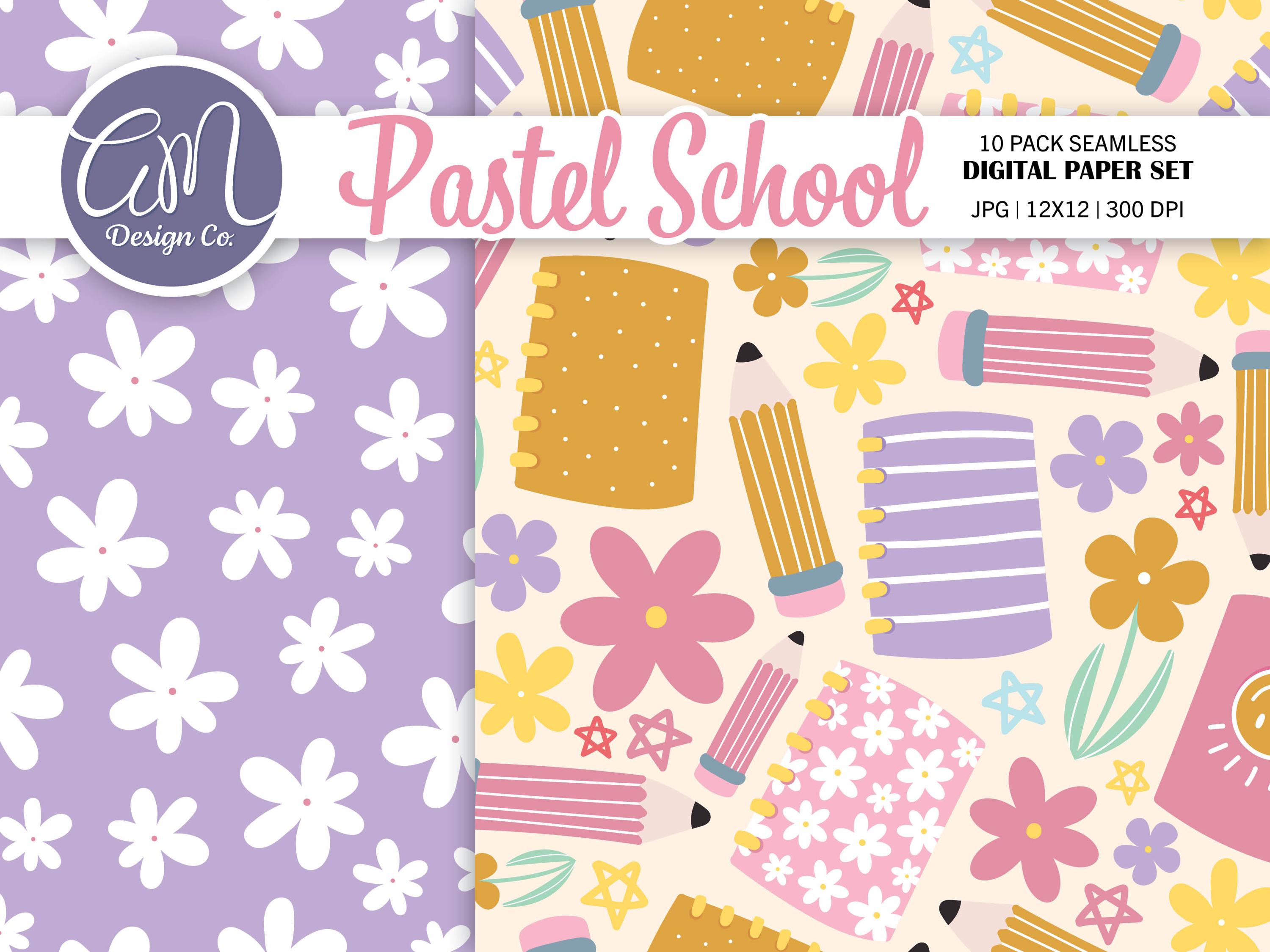 Pastel Back to School Seamless Pattern and Clipart Set, Cutecore ...
