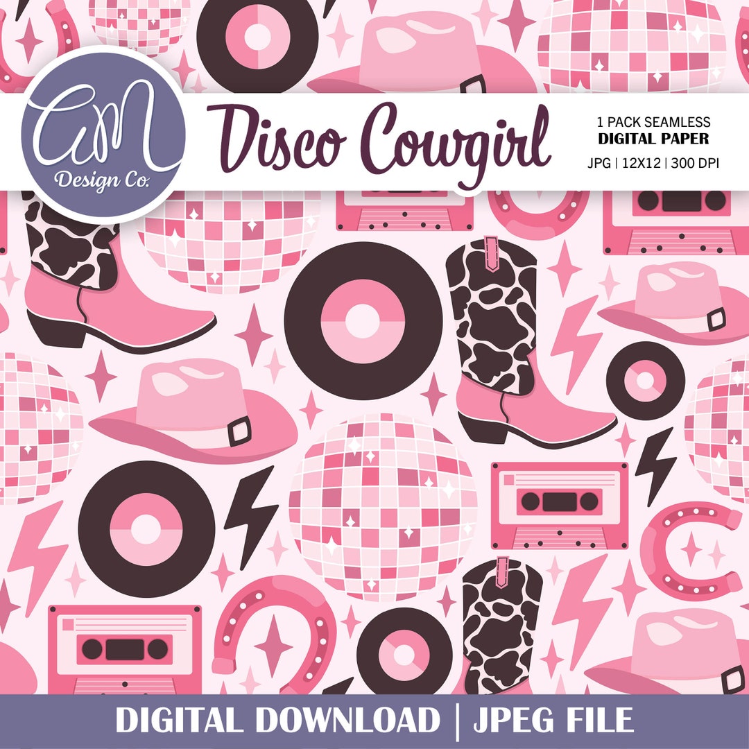 Disco Cowgirl Seamless Pattern, Western Digital Paper, Rodeo Scrapbook ...