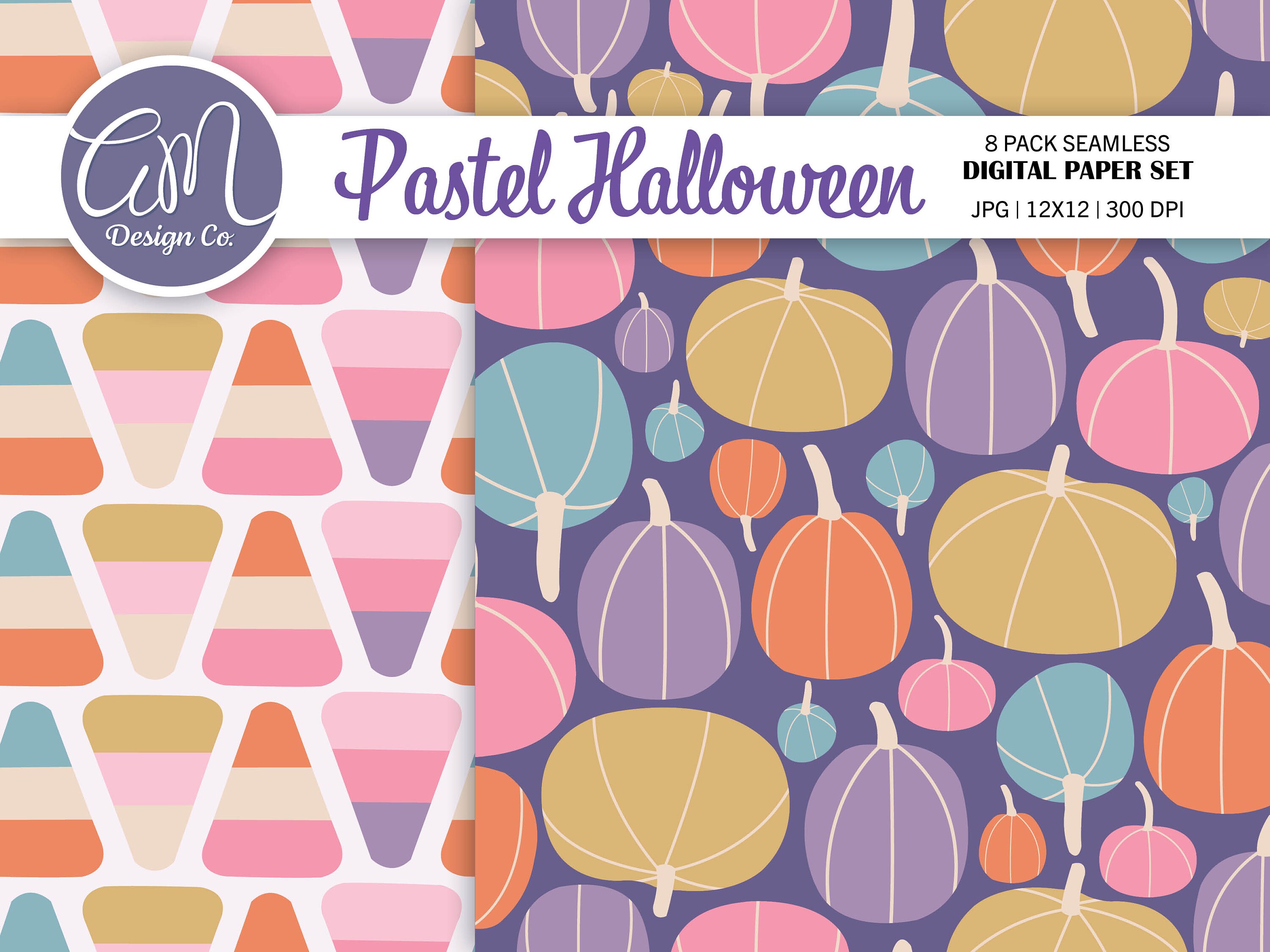 Cute Halloween Digital Paper, Pastel Halloween Clipart Set, Ghost ...