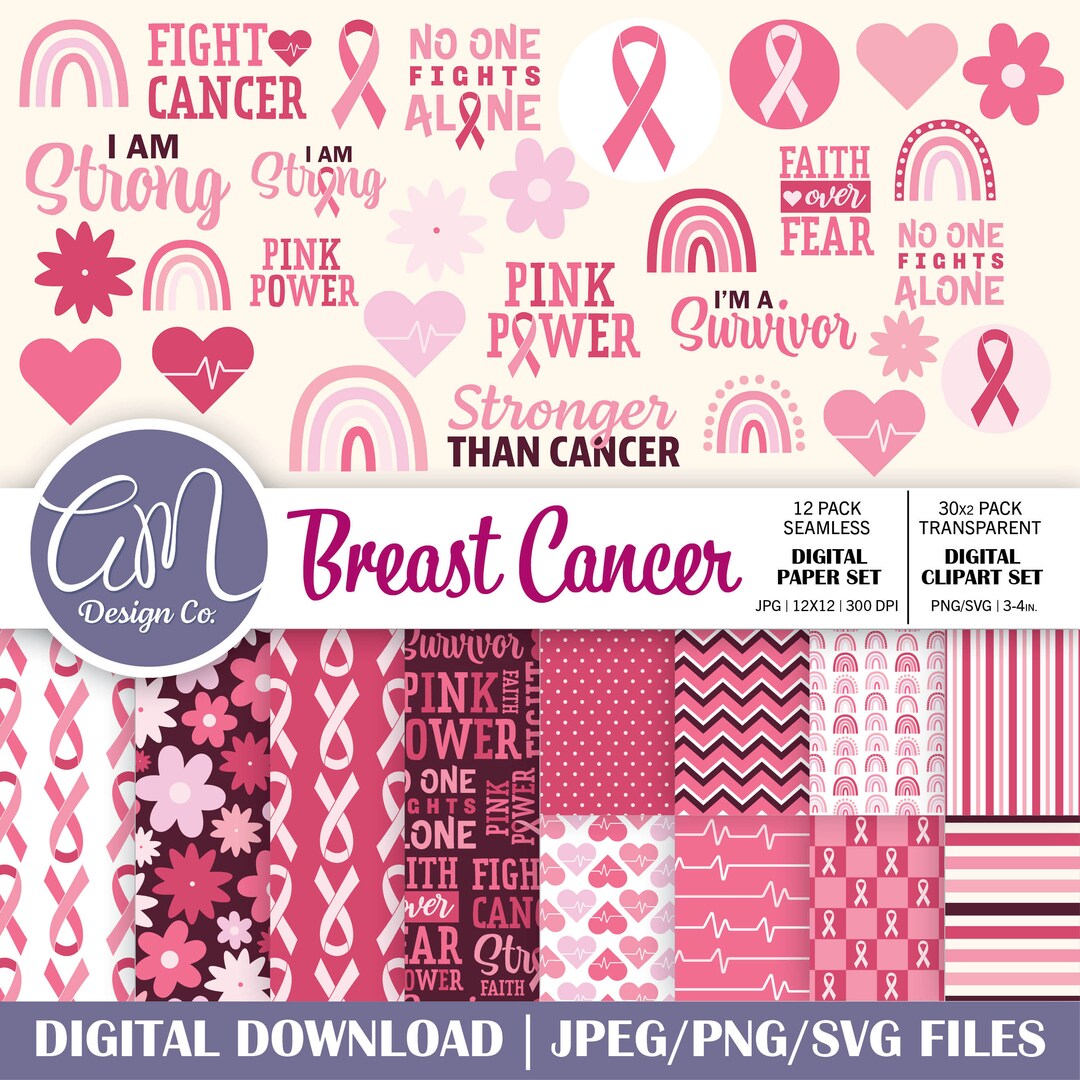 Breast Cancer Awareness Digital Paper and Clipart Set, Pink Cancer ...
