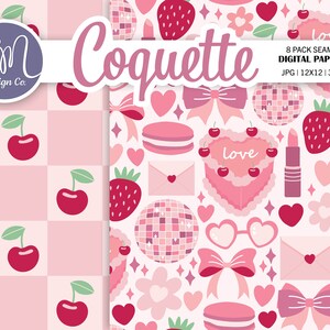 Coquette Digital Paper and Clipart Set, Bow Print Seamless Pattern ...