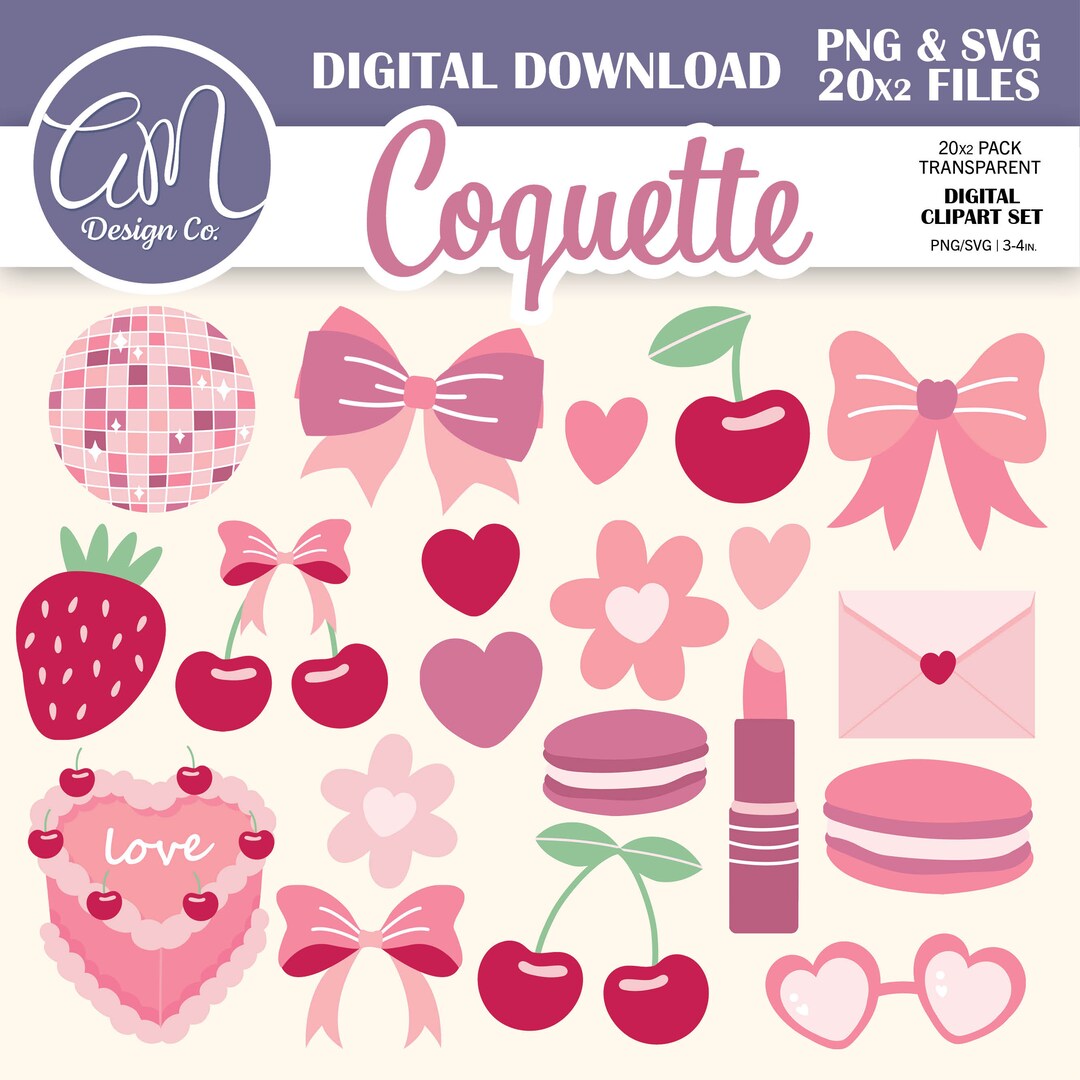 Coquette Clipart Bundle, Strawberry and Cherries Clipart, Coquette ...