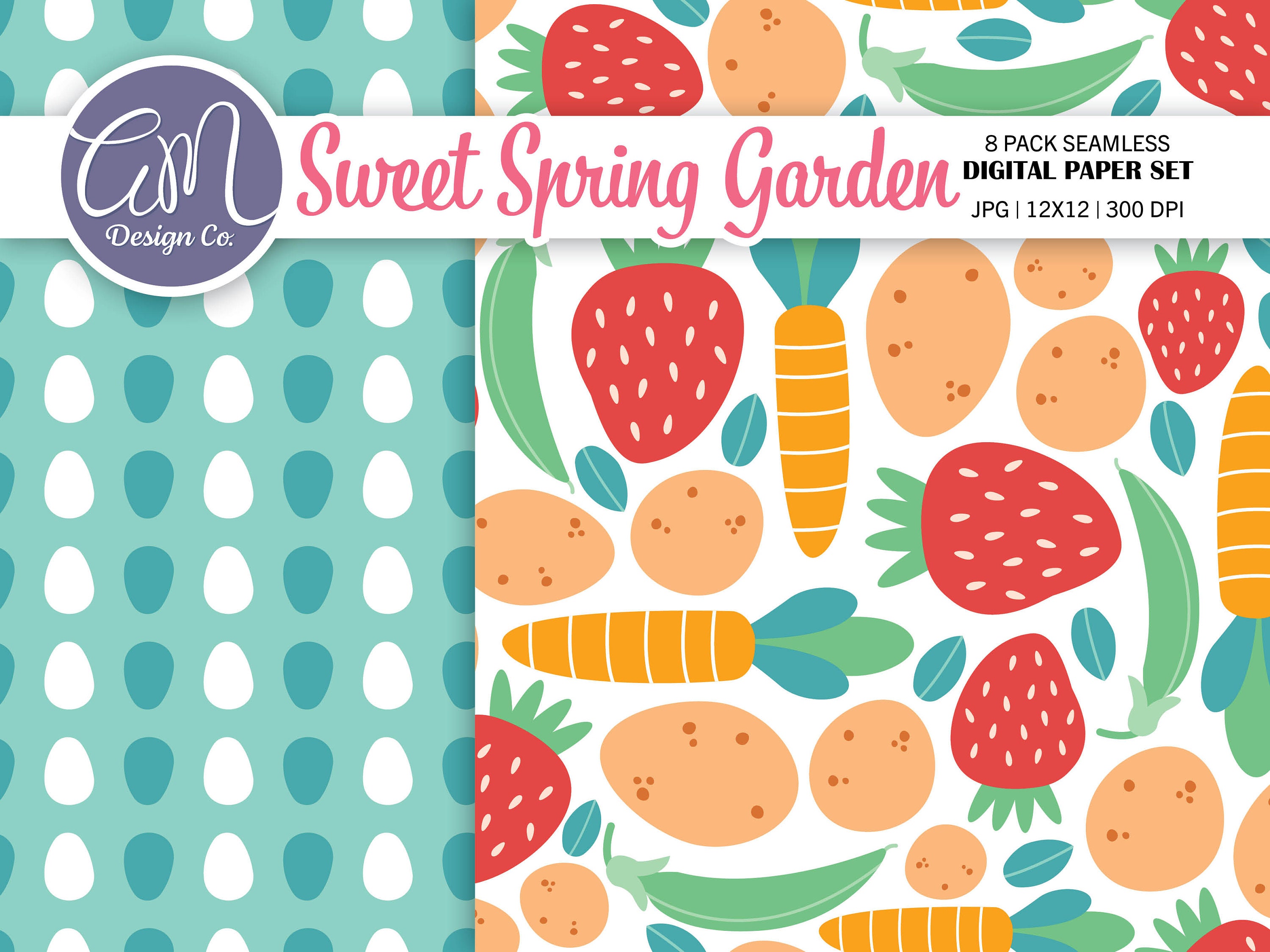 Spring Garden Digital Paper and Clipart Set, Insects Seamless Pattern ...
