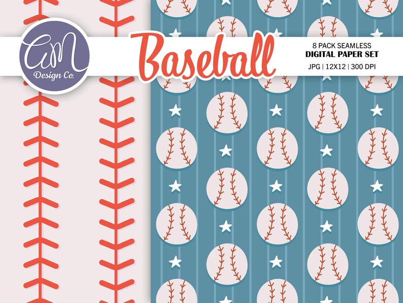 Hand Drawn Baseball Digital Paper, Spring Sports Seamless Patterns ...