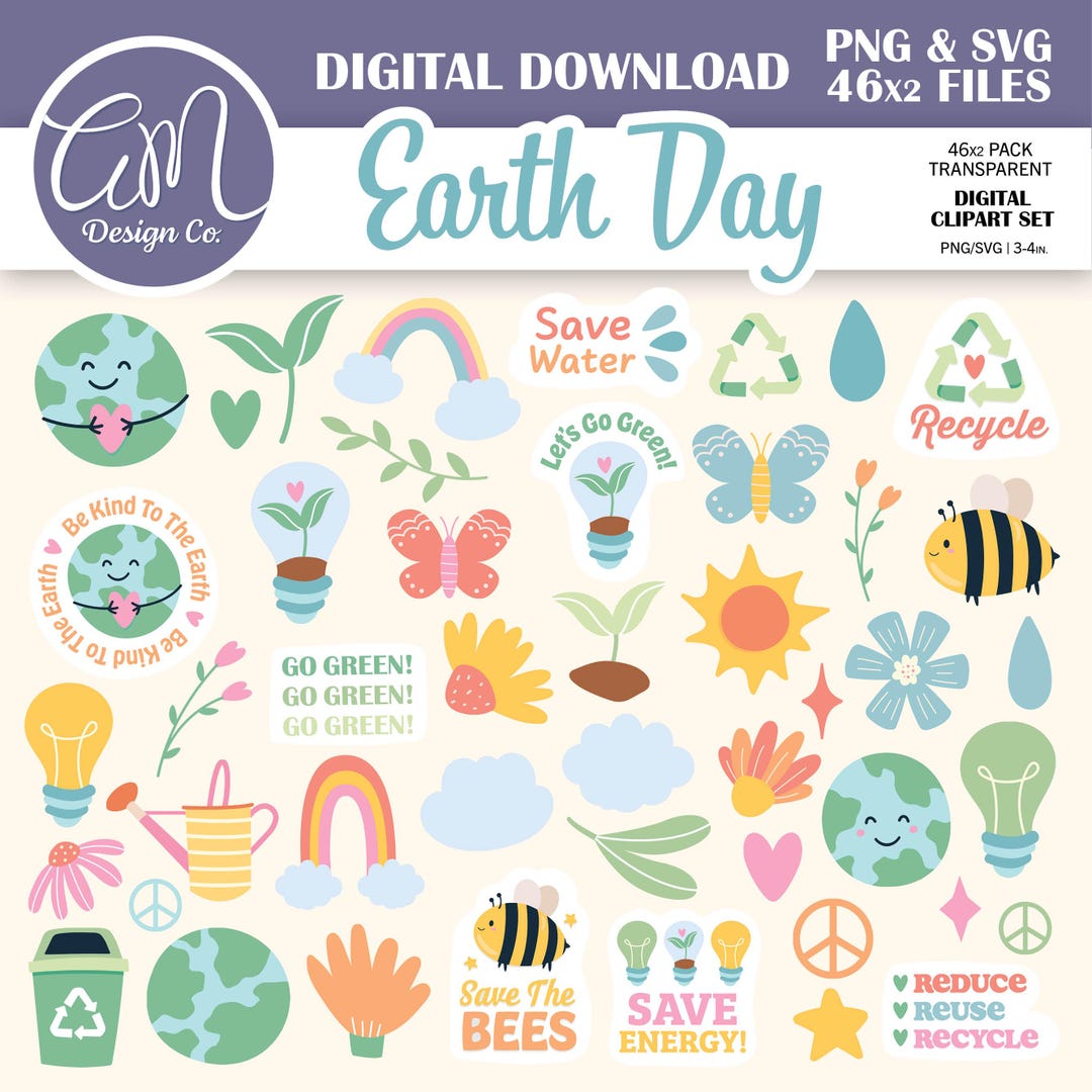 Hand Drawn Earth Day Clipart Bundle, Spring and Summer Nature Graphics ...