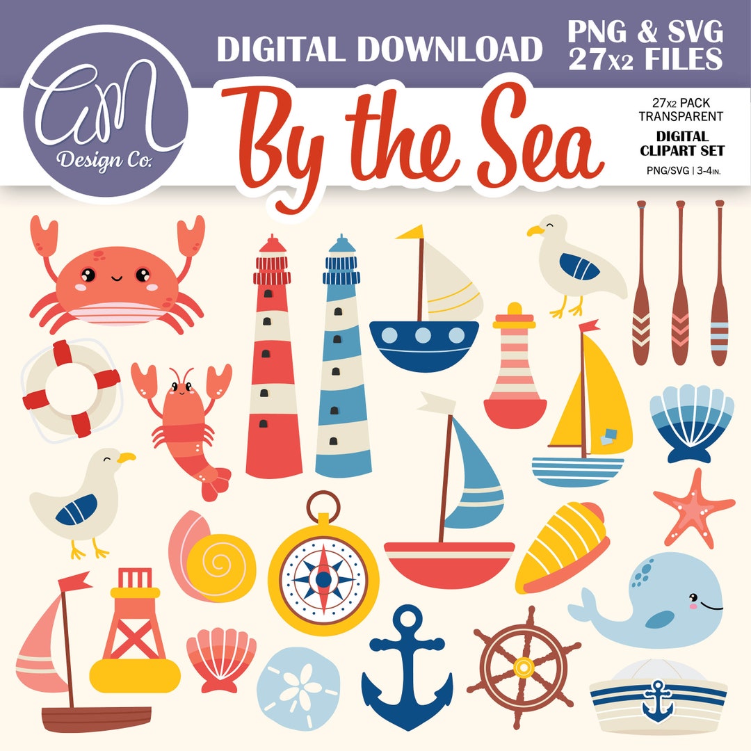 Nautical Summer Clipart Bundle, Marine and Coastal Clipart for Boys ...