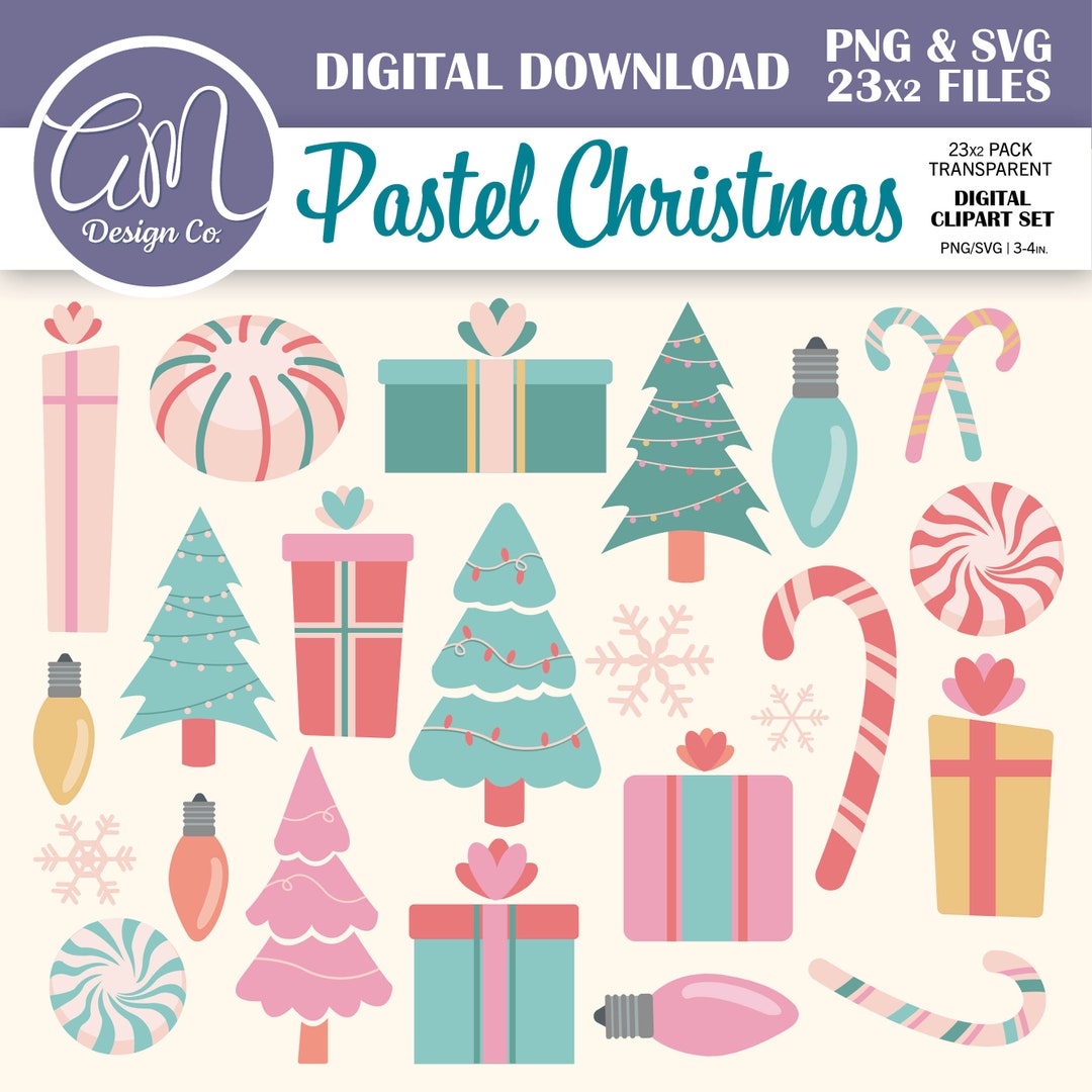 Pink Christmas Clipart, Retro Christmas Svg, Pastel, Winter Holiday ...