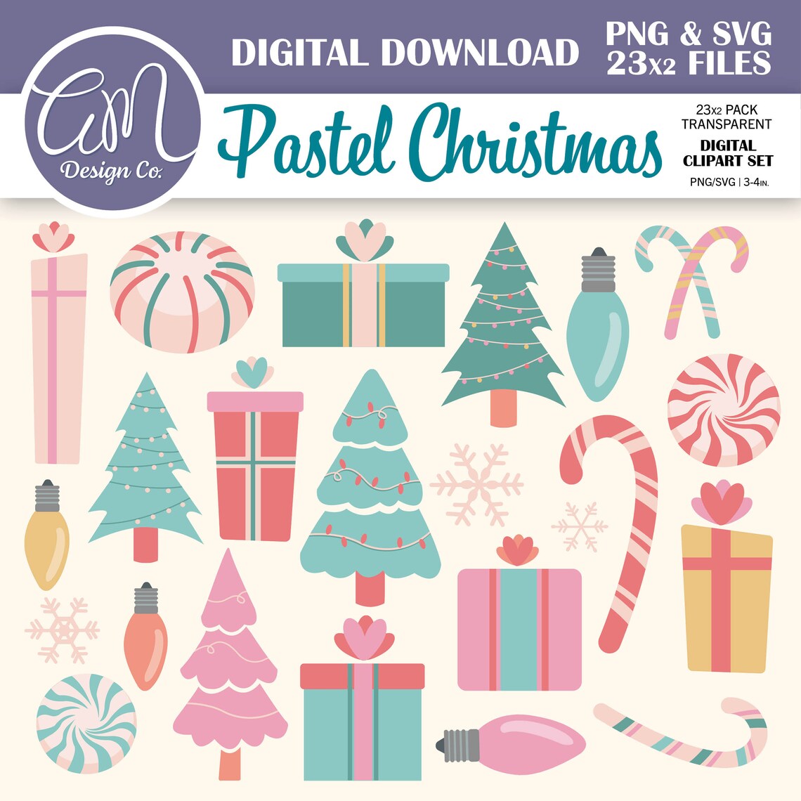 Pink Christmas Clipart, Retro Christmas Svg, Pastel, Winter Holiday ...