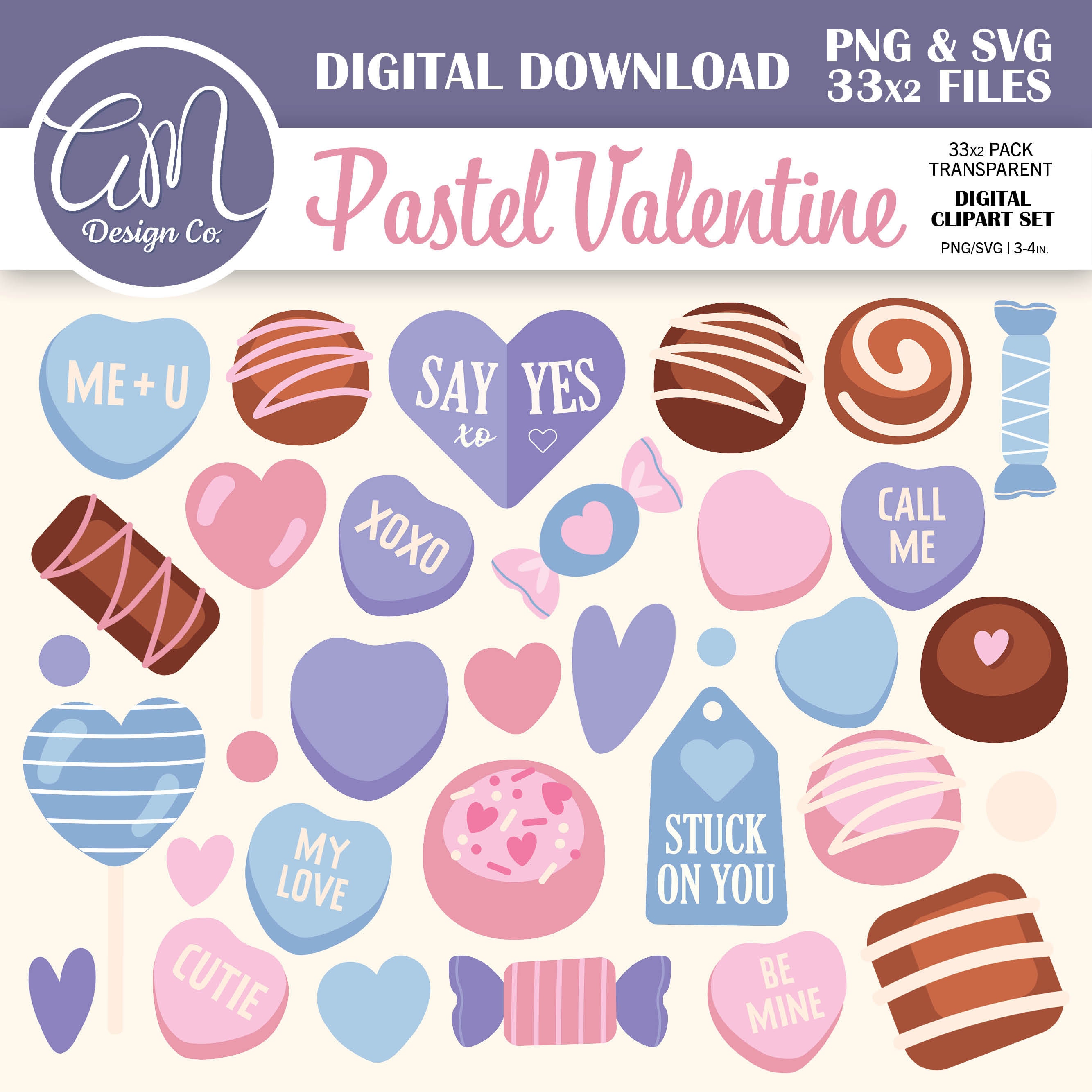 Pastel Valentine Clipart Bundle, Pink Purple and Blue Candy Heart Svg ...