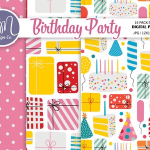 Birthday Party Digital Paper, Celebration Seamless Pattern for ...