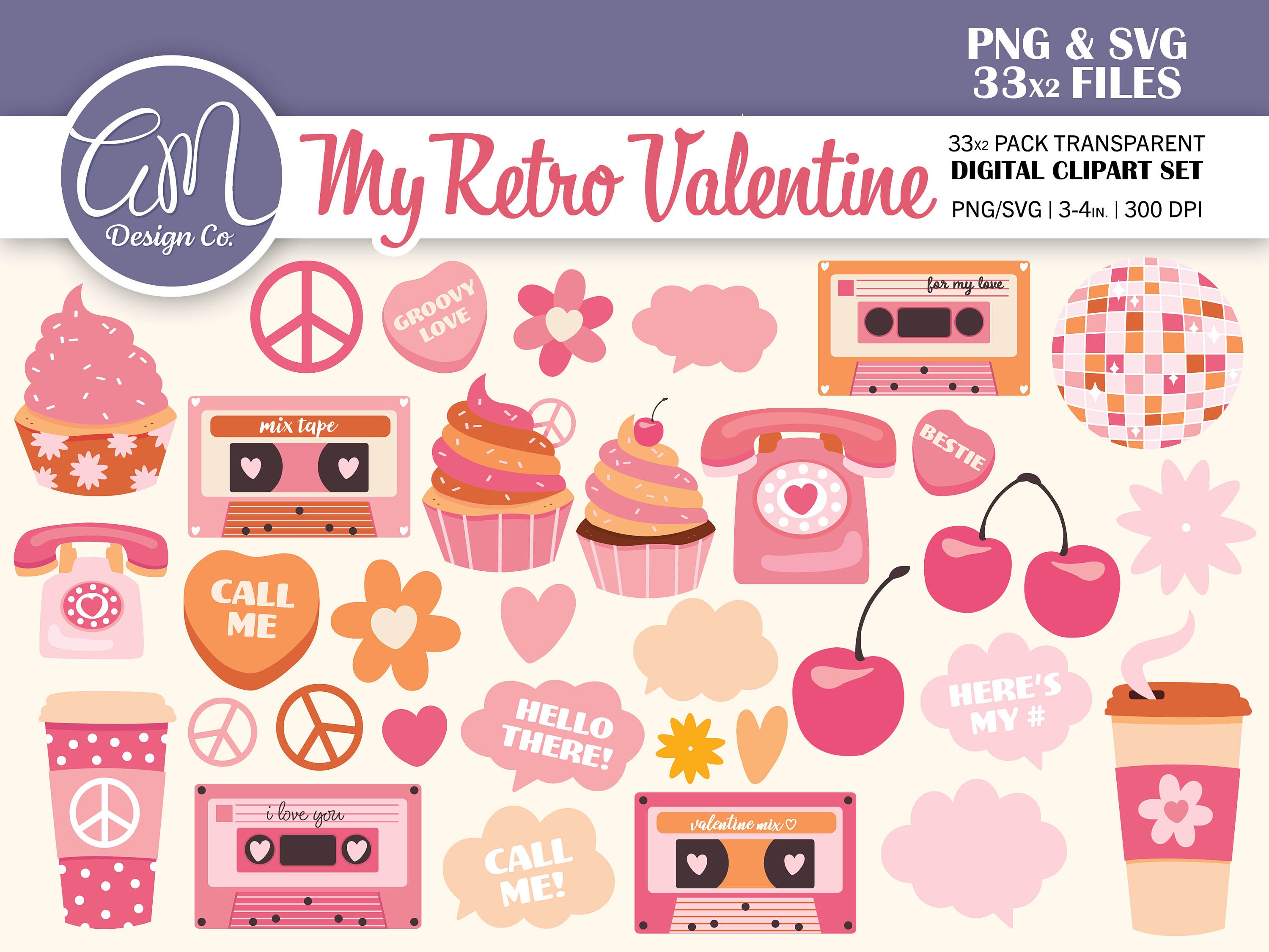 Retro Valentine Digital Paper and Clipart Bundle, Hippie Daisy Seamless ...