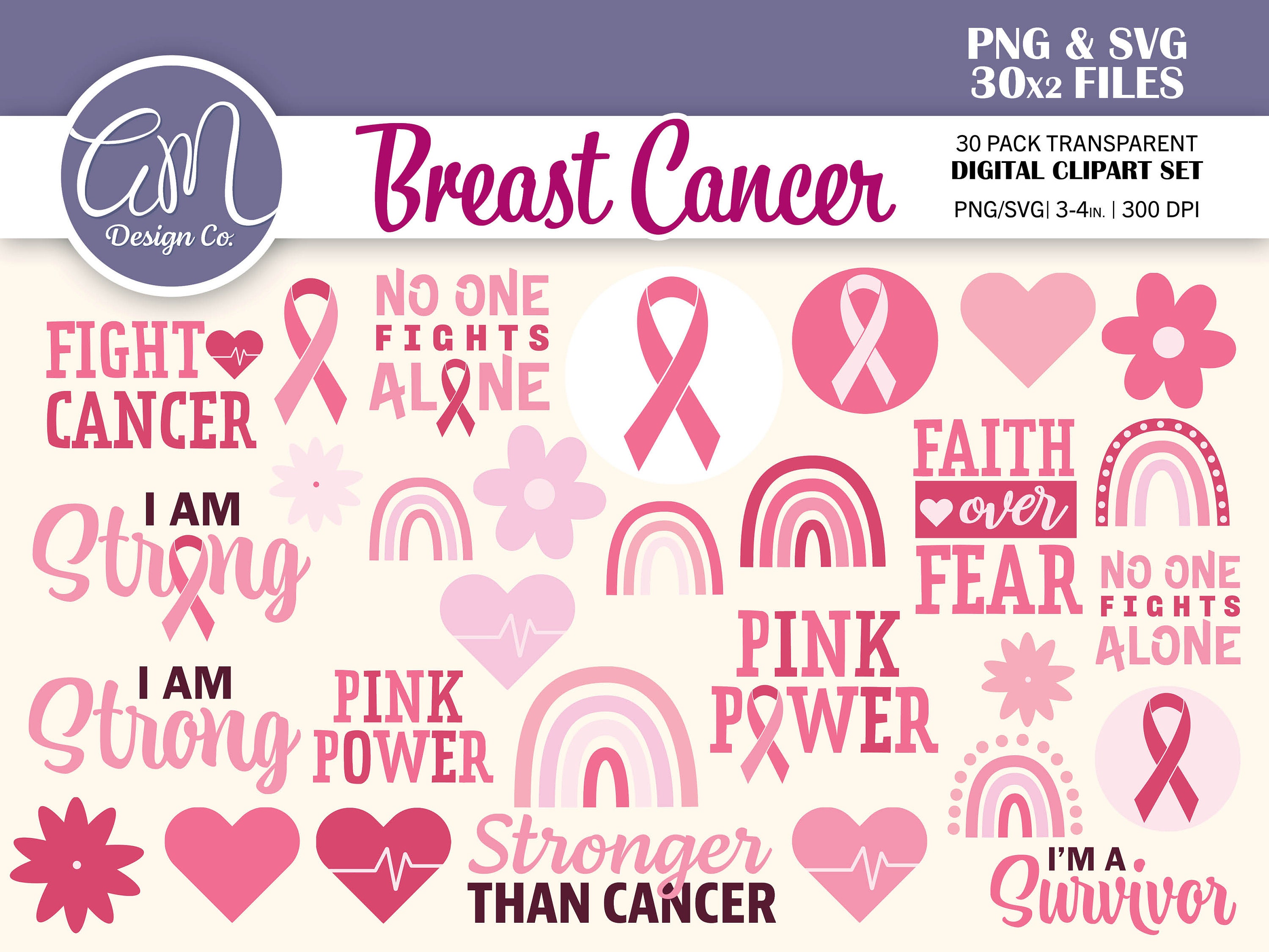 Breast Cancer Awareness Digital Paper and Clipart Set, Pink Cancer ...