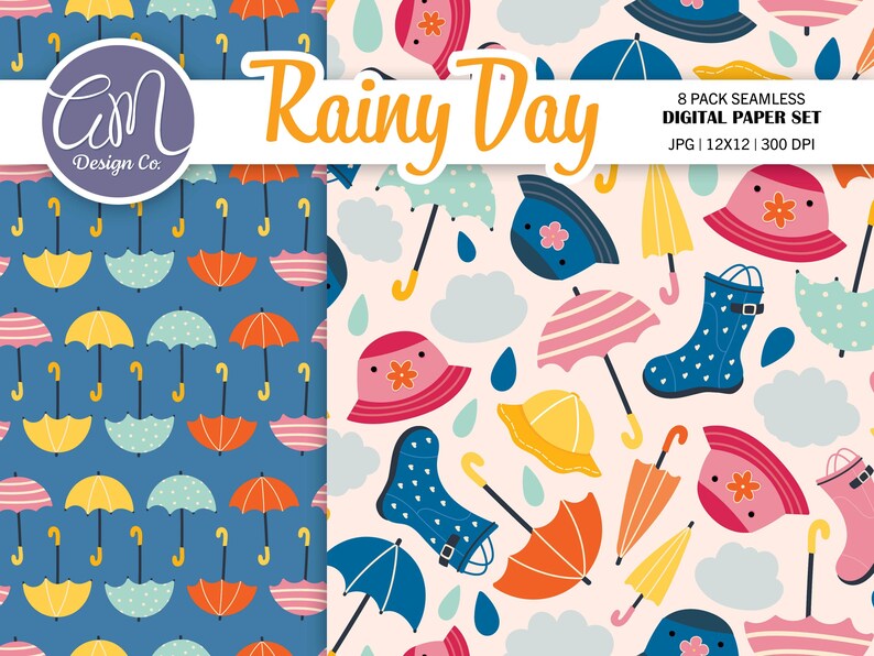 Rainy Day Goose Digital Paper, Spring Seamless Pattern, April Showers ...
