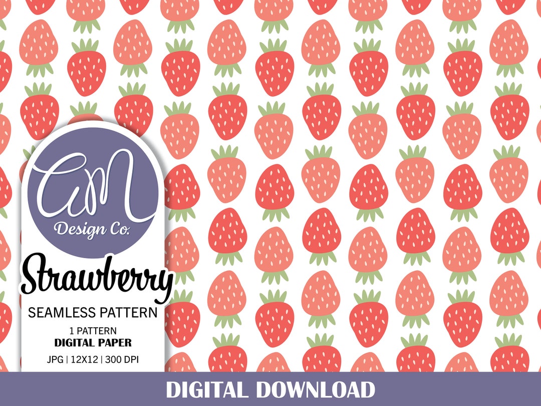 Strawberry Digital Paper, Fruit Seamless Pattern, Digital Background ...
