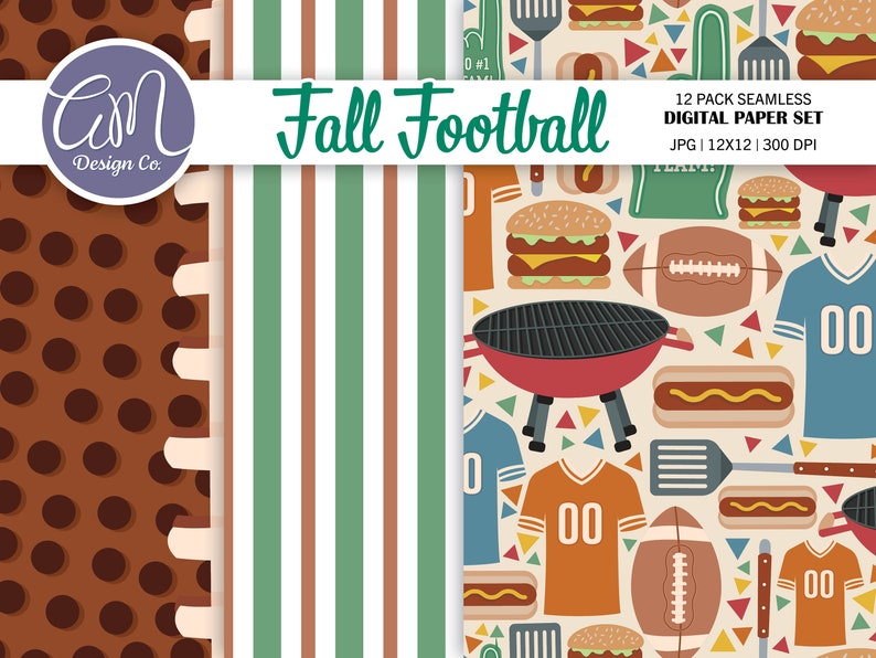 Fall Football Digital Paper and Clipart Set, Sports Seamless, Game Day ...