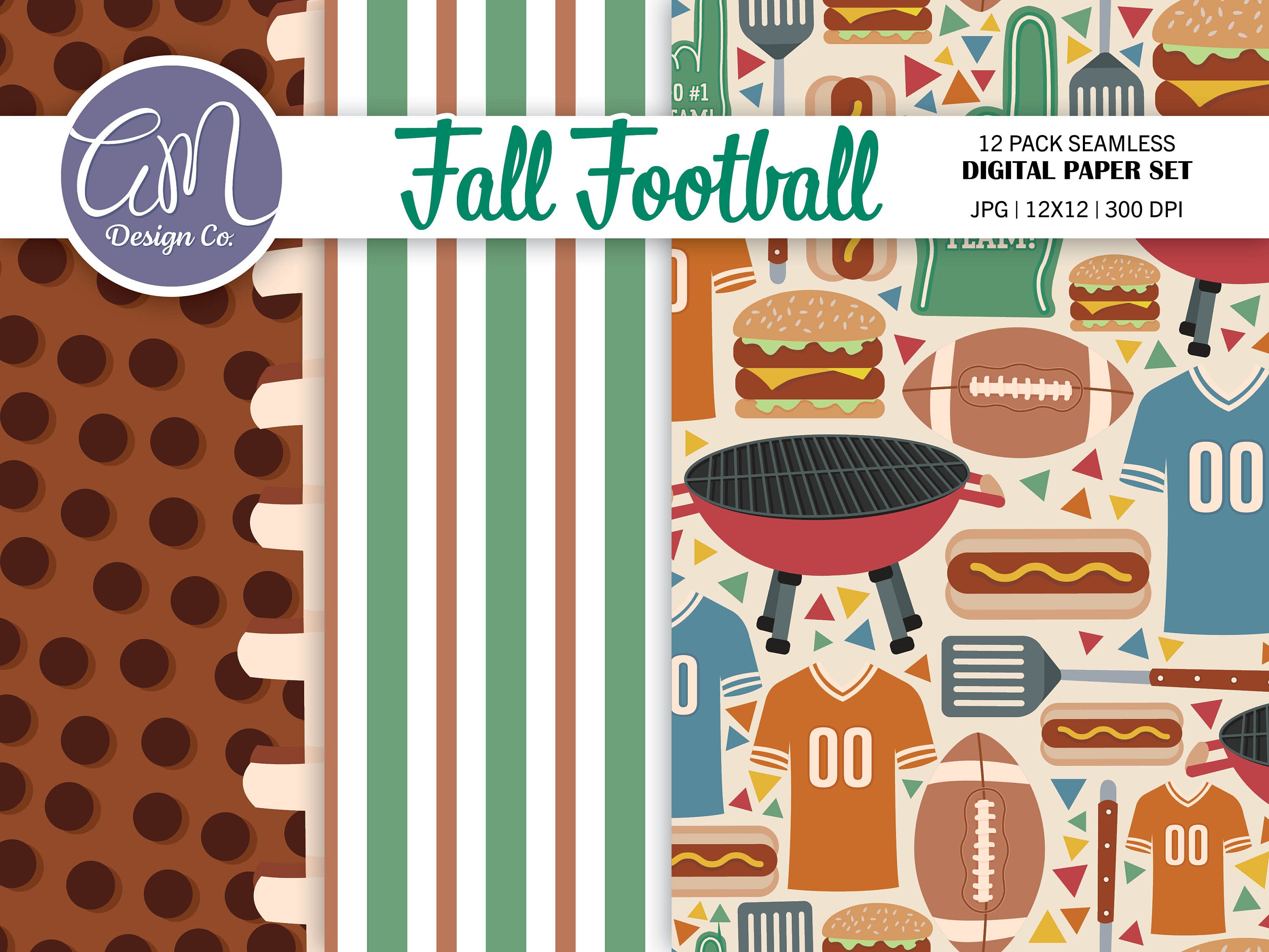 Fall Football Digital Paper and Clipart Set, Sports Seamless, Game Day ...