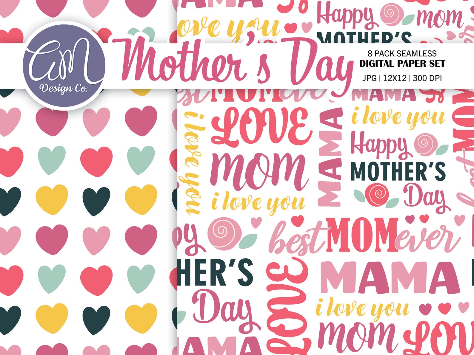 Mother’s Day Digital Paper and Clipart Set, Seamless Pattern for Mom or ...