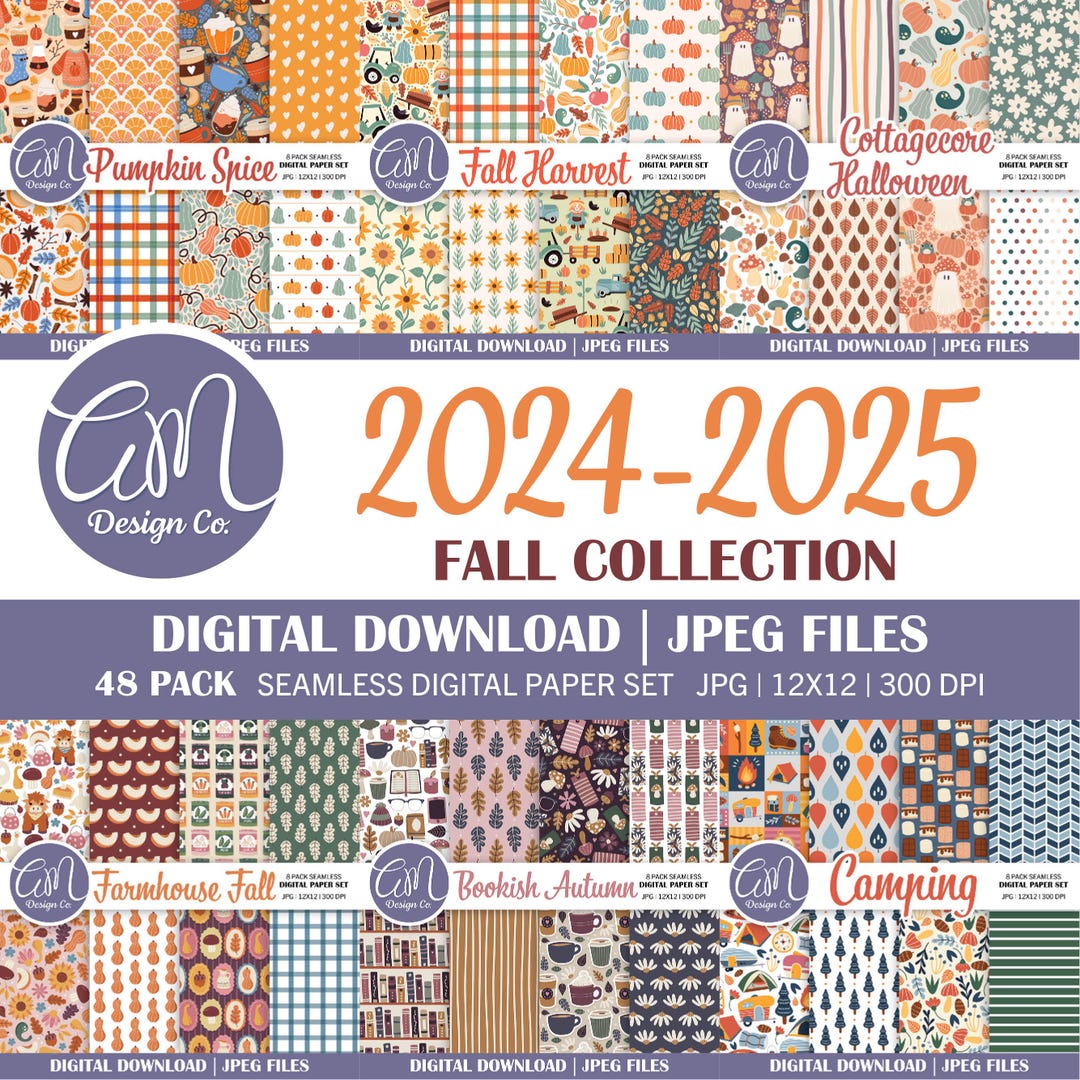 48 Count Hand Drawn Fall and Autumn Digital Paper Bundle, Holiday ...