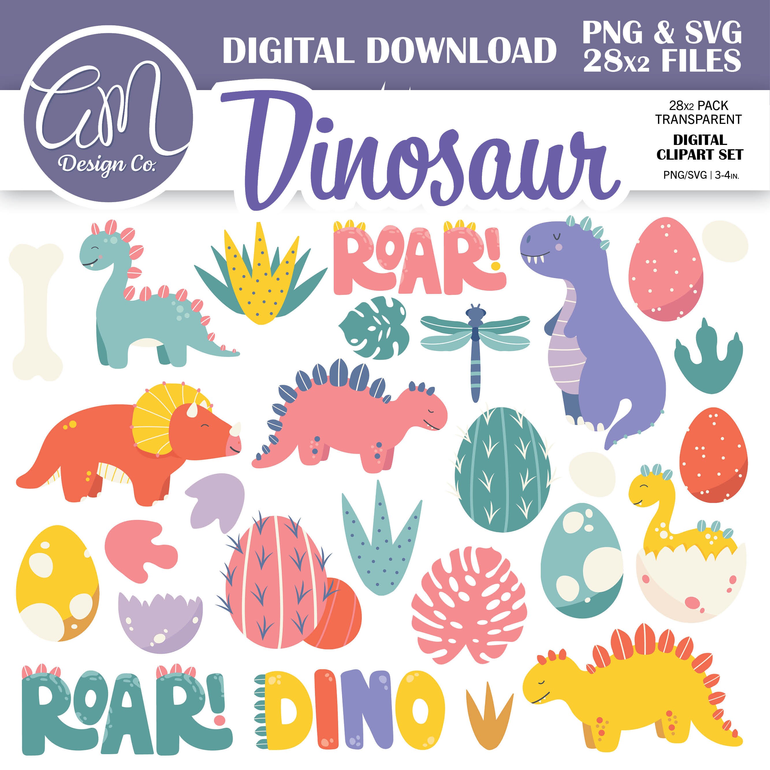 Dinosaur Clipart Bundle, Prehistoric Clipart for Party Invitation ...