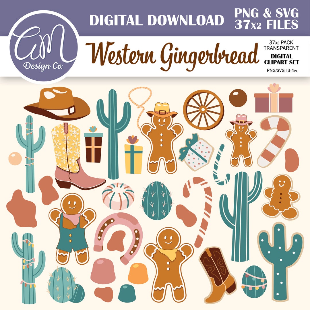 Western Christmas Clipart, Country Gingerbread Man Png Digital Files ...