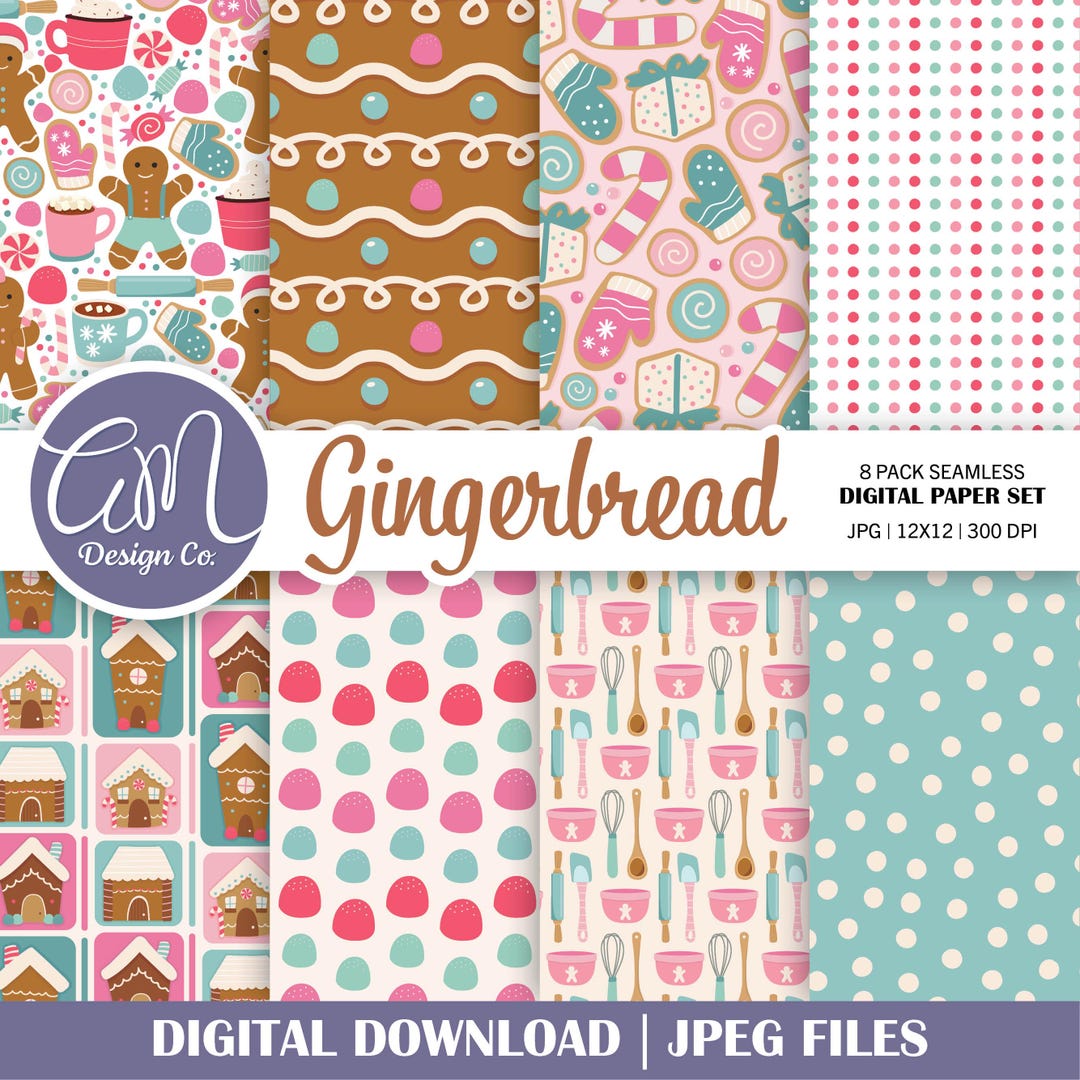 Gingerbread Digital Paper, Pink Christmas Seamless Pattern, Holiday ...