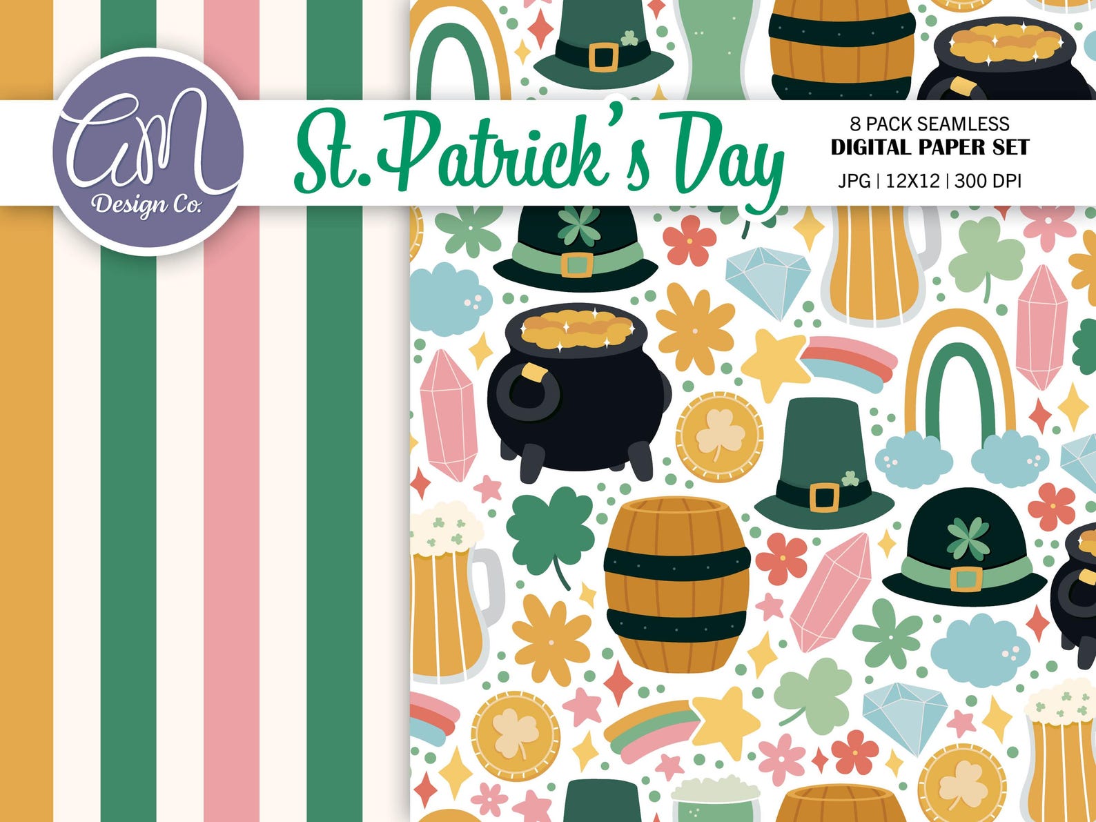 St Patrick's Day Digital Paper, Irish Clover Seamless Pattern, Lucky ...