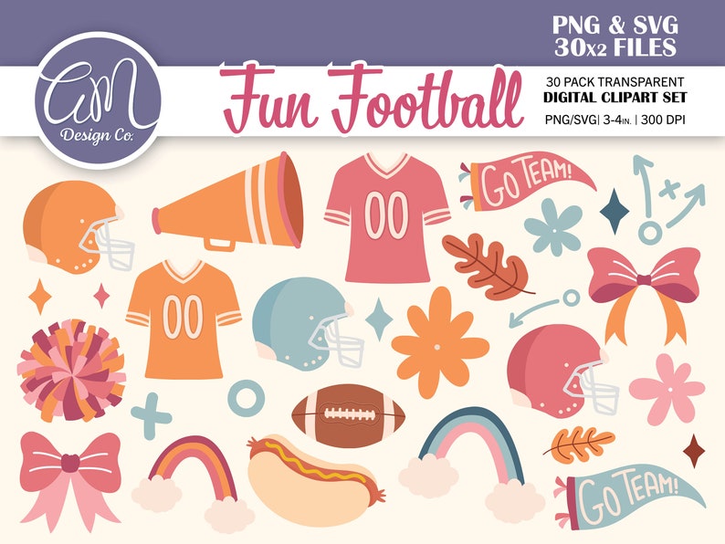 Football Girl Digital Paper and Clipart Set, Cheer or Sports Seamless ...