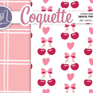 Coquette Digital Paper and Clipart Set, Bow Print Seamless Pattern ...