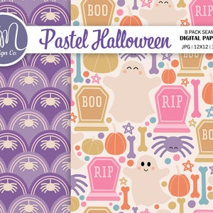 Pastel Halloween Digital Paper, Cute Halloween Seamless Pattern, Pink ...