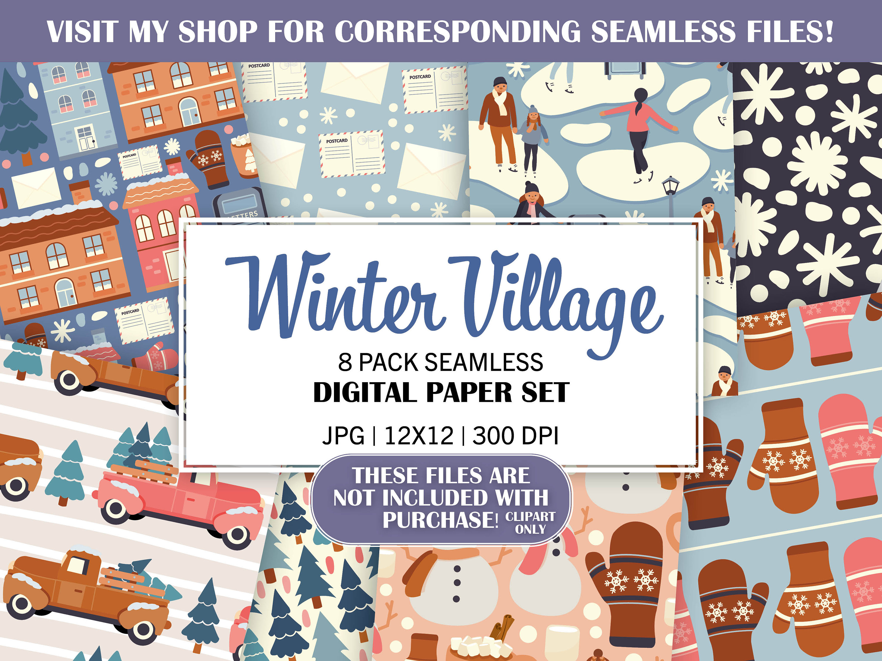 Winter Clipart Set, Christmas Svg Bundle, Red Truck, Snowman, Snowflake ...