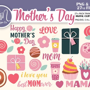 Mother’s Day Digital Paper and Clipart Set, Seamless Pattern for Mom or ...