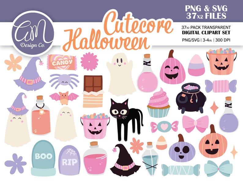 Cutecore Halloween Digital Paper and Clipart Set, Pastel Spooky ...