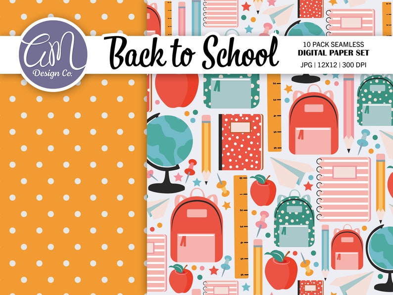 Back to School Digital Paper and Clipart Set, Teacher Clipart ...