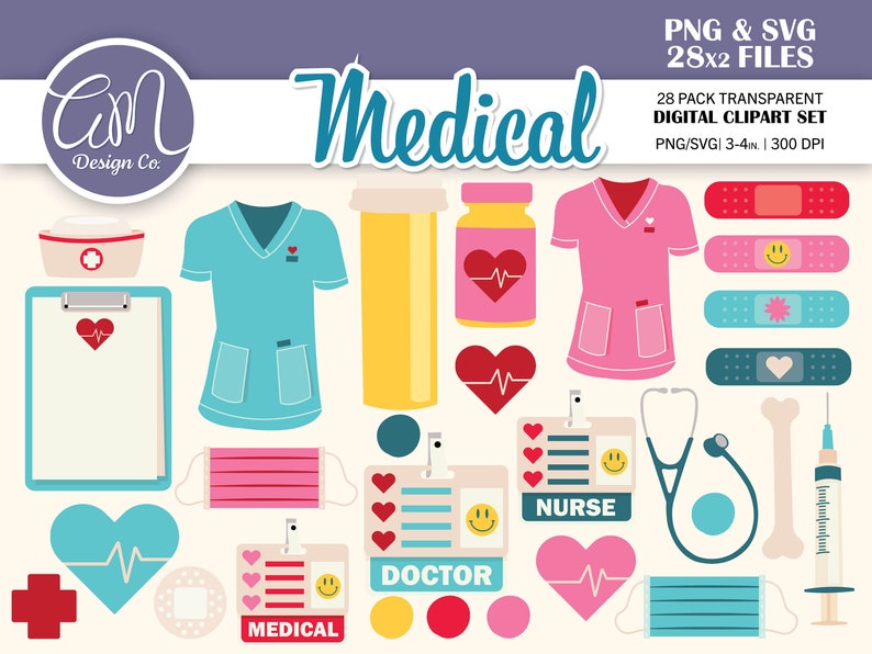 Medical Digital Paper and Clipart Set, Nurse Doctor Seamless Pattern ...