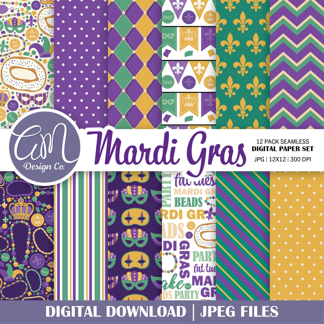 Mardi Gras Digital Paper, Louisiana Fat Tuesday Seamless Pattern ...