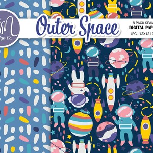 Outer Space Digital Paper and Clipart Set, Celestial Galaxy Seamless ...